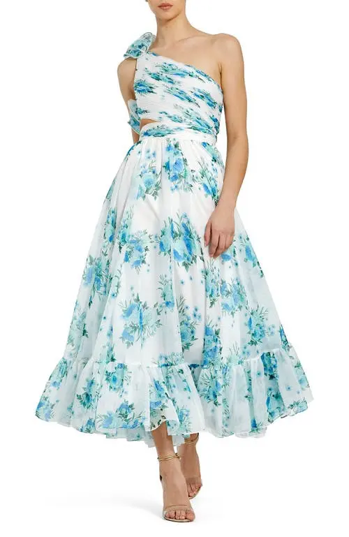 Mac Duggal One-shoulder Ruffle Cut-out Chiffon Midi Dress