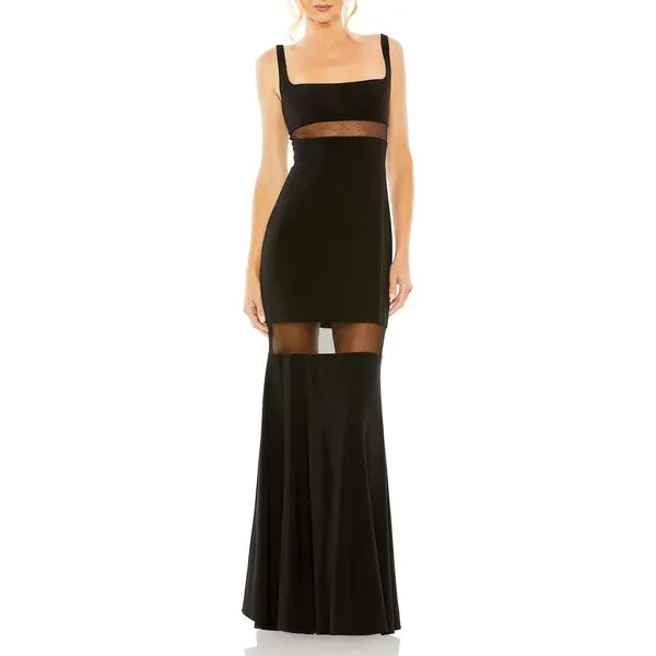 Mac Duggal Sheer Mesh Panel Column Gown