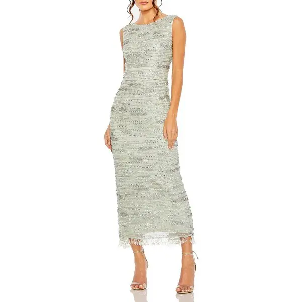 Mac Duggal Sleeveless Crystal Fringe Column Gown