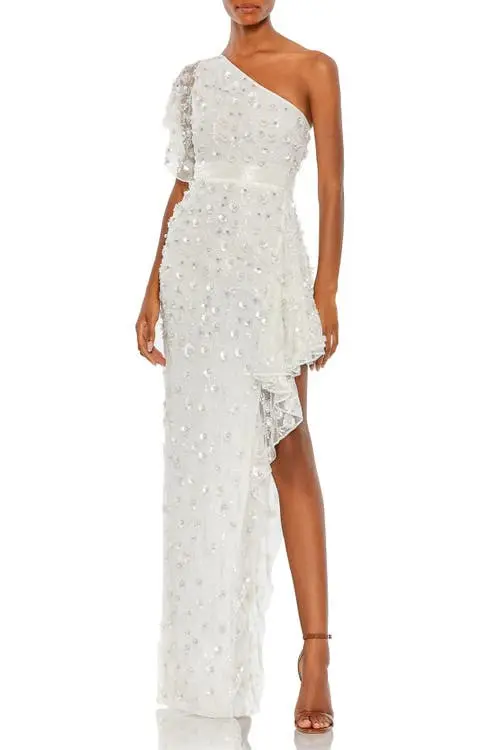 Mac Duggal One-shoulder Beaded Gown