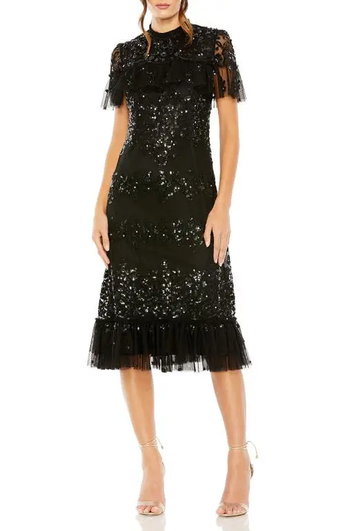 Mac Duggal Sequin High Neck Midi Dress