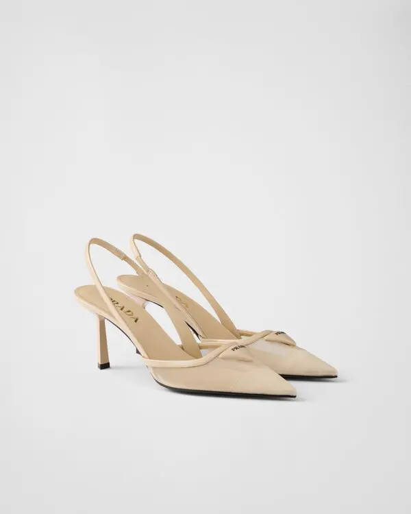 Prada Mesh Slingback Pumps - Travertine Stone
