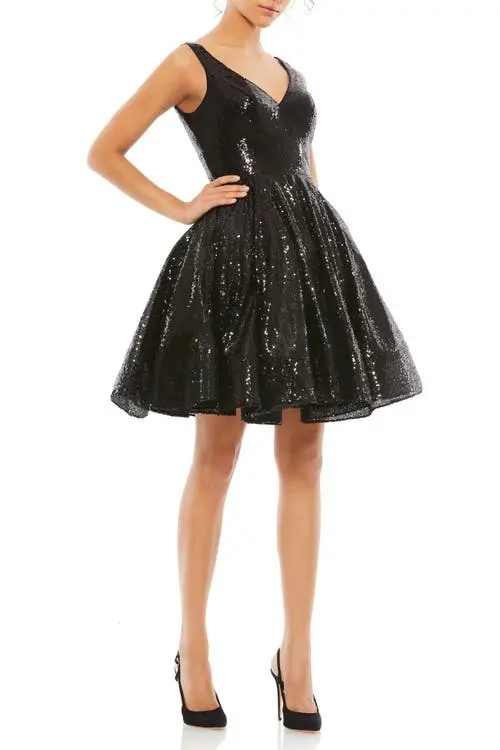 Mac Duggal V-neck Fit & Flare Mini Dress