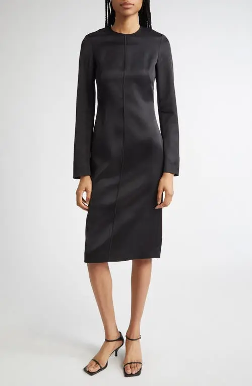 TOTÊME Lean Long Sleeve Satin Midi Dress - Black
