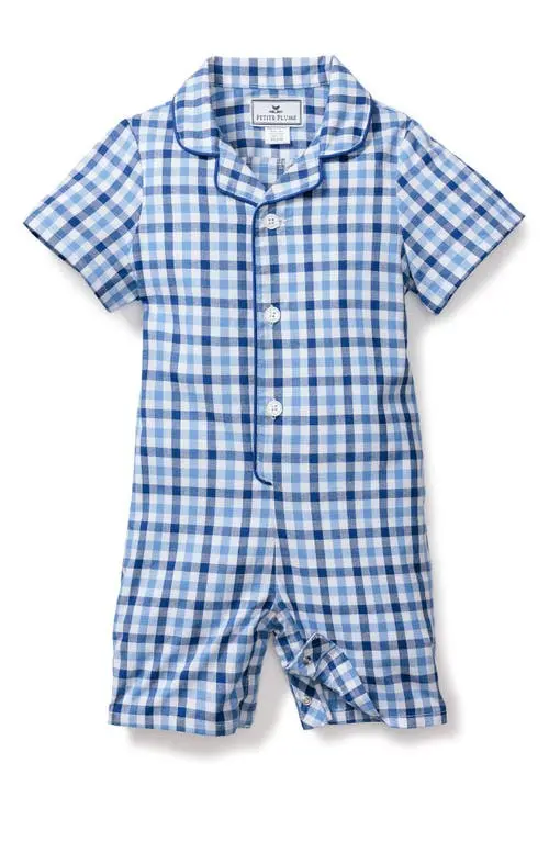 PETITE PLUME Gingham One-piece Romper Pajamas - Blue
