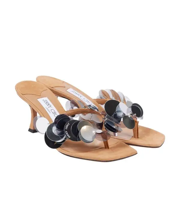 JIMMY CHOO Freja 70 Sequined Suede Thong Sandals