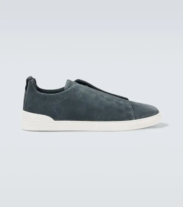 Zegna Triple Stitch Suede Slip-on Sneakers - Blue