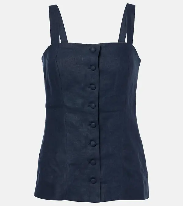 Faithfull The Brand Corbiere Linen Button Top - Blue