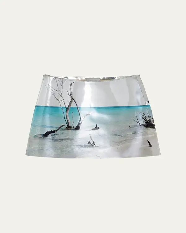Prada Shiny Printed Leather Mini Skirt - Argento