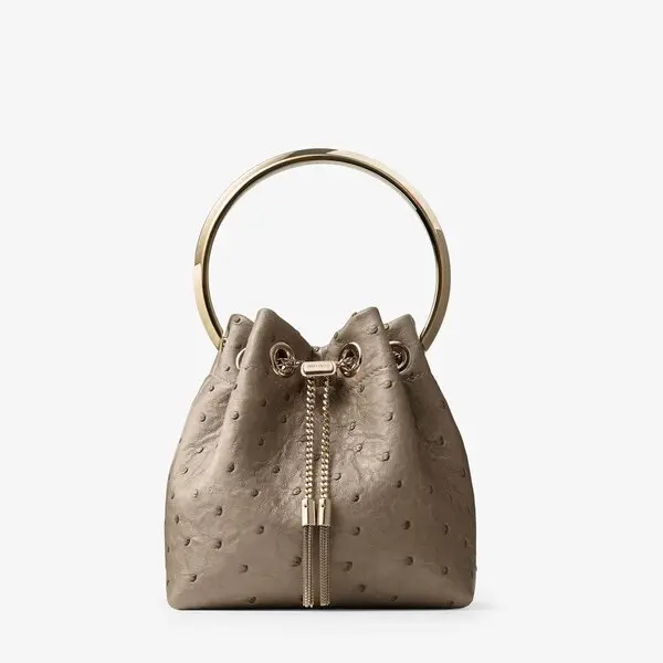 JIMMY CHOO Bon Bon Ostrich Leather Bag - Taupe/gold
