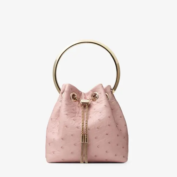 JIMMY CHOO Bon Bon Ostrich Leather Bag - Rose/gold