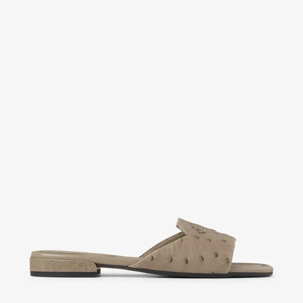 JIMMY CHOO Dina Ostrich Leather Flats - Neutral