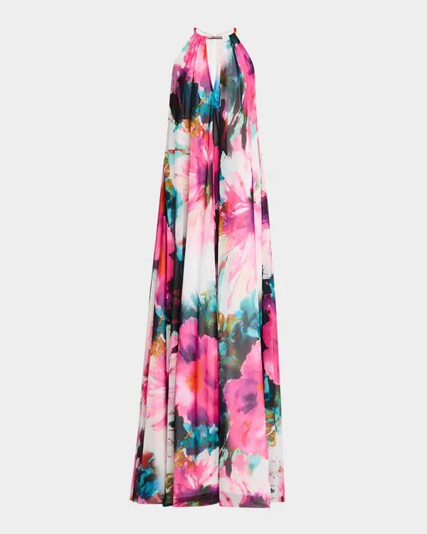 Badgley Mischka Cutout Floral-print Gown