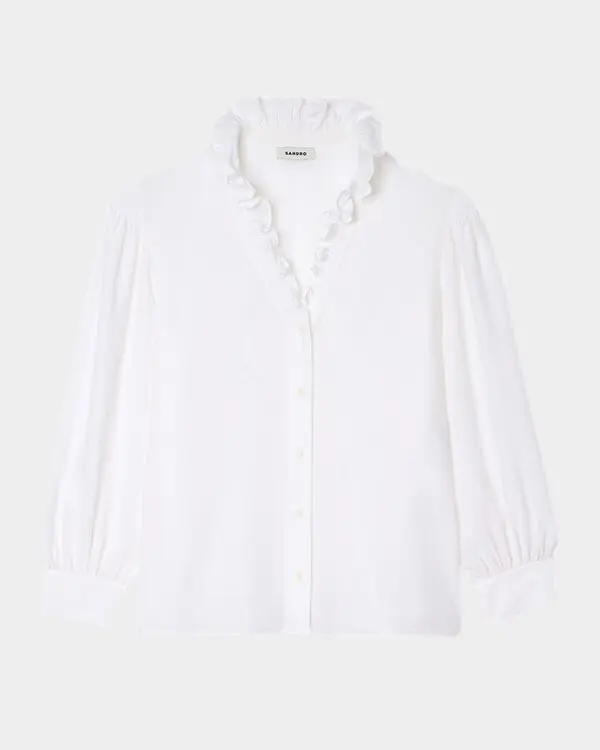 Sandro Lisandro Ruffled Silk Shirt - White