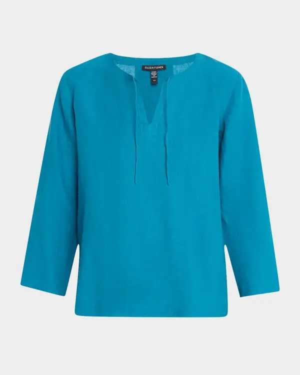 Eileen Fisher Tie-neck Linen Top - Dragonfly