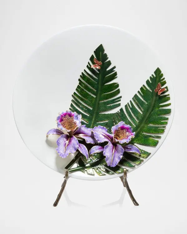 JAY STRONGWATER Orchid/banana Leaf Platter With Stand