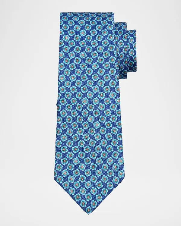 Kiton Micro-medallion Printed Tie - Blu Mult