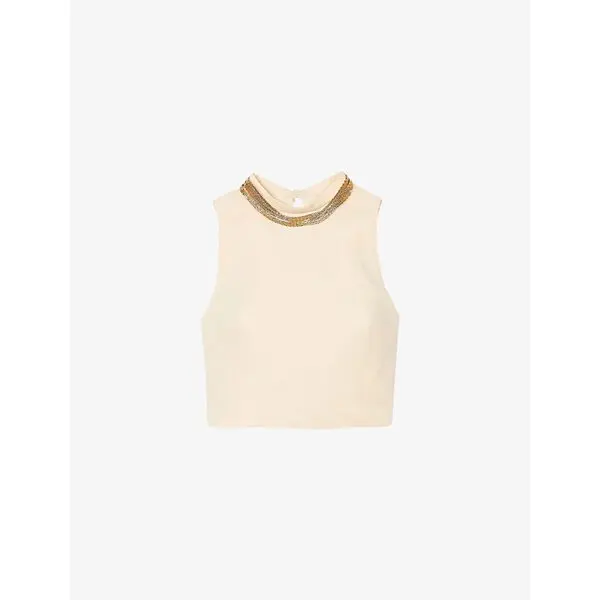 Sandro Sleeveless Cropped Linen-blend Top