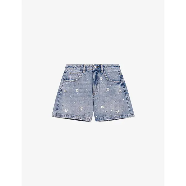 Maje High-rise Flower-embellished Denim Shorts - Bleus