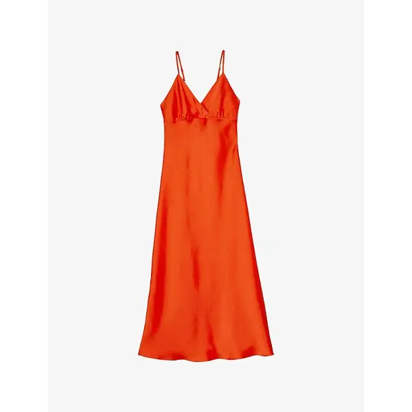 Sandro V-neck Tie-back Satin Midi Dress - Rouges