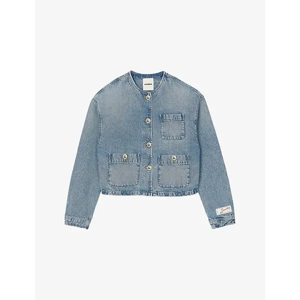 Sandro Round-neck Patch-pocket Denim Jacket - Bleus