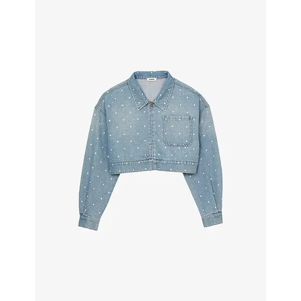 Sandro Rhinestone-embellished Denim Jacket - Bleus