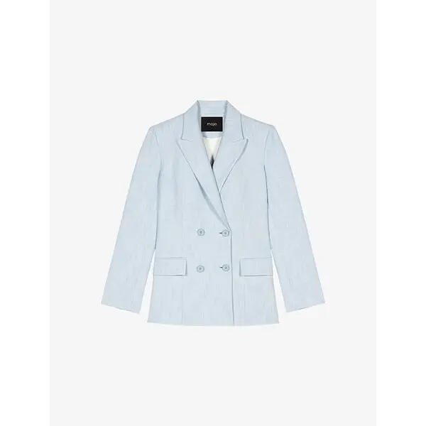 Maje Double-breasted Peak-lapel Stretch-woven Blazer - Bleus