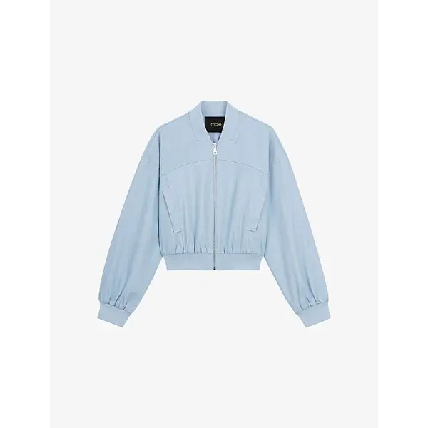 Maje Cropped Relaxed-fit Stretch-denim Bomber Jacket