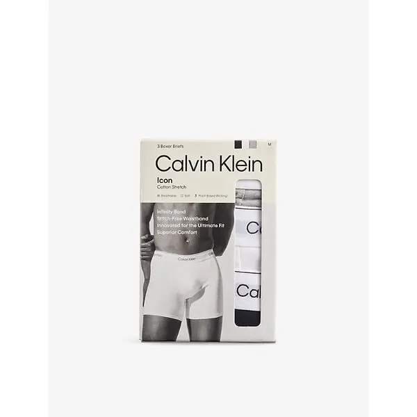 Calvin Klein Icon Logo-waistband Pack Of Three Stretch-cotton Boxer Briefs - Grey Heather White Blk