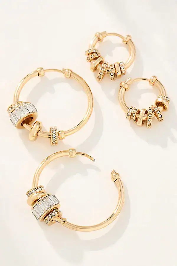 Anthropologie Charm Hoop Earrings, Set Of In Gold 48% Off