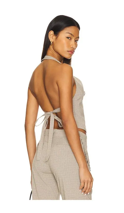 Lioness Butterfly Tie Top - Beige Gingham