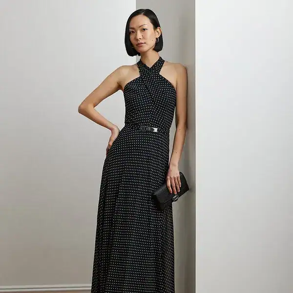 black polka dot dress halter Sweet Temptation Halter Maxi Dress Black/ White Polka Dot main image 1