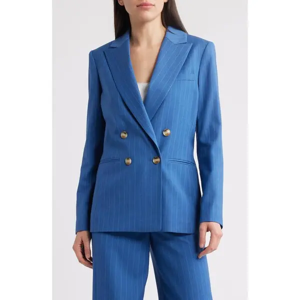 TAHARI ASL Pinstripe Double Breasted Blazer