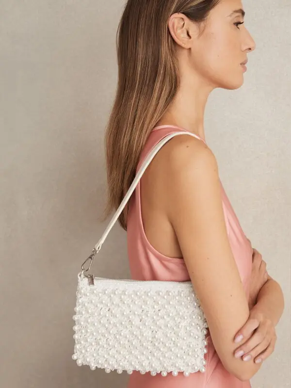REISS Dani Faux-pearl Raffia Shoulder Bag