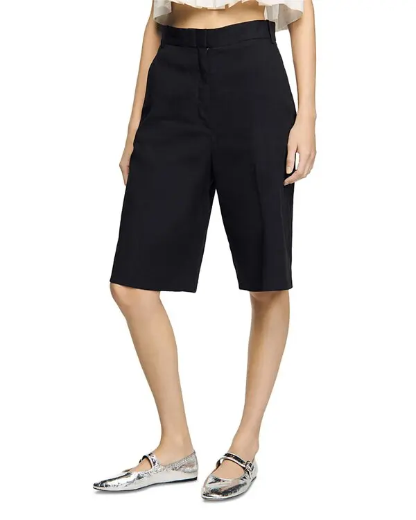 Sandro Linen Blend Bermuda Shorts - Black