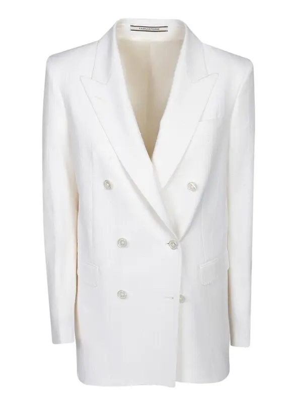 Tagliatore Double-breasted Textured Linen Jacket - White