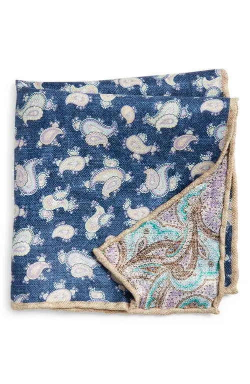 EDWARD ARMAH Paisley Reversible Silk Pocket Square - Denim