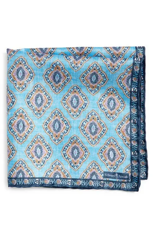 EDWARD ARMAH Diamond Medallion Silk Pocket Square - Sky