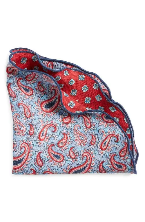 EDWARD ARMAH Paisley & Dot Reversible Silk Pocket Circle - Med Blue