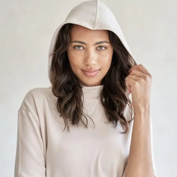 EAVOLU Eco-luxe Fleece Hooded Tunic/dress - Bone