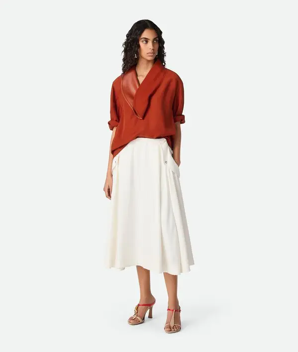 Bottega Veneta Viscose Pleated Skirt - Chalk