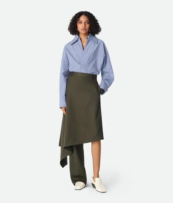 Bottega Veneta Wool Stripe Skirt Trousers - Forest/caper Melange