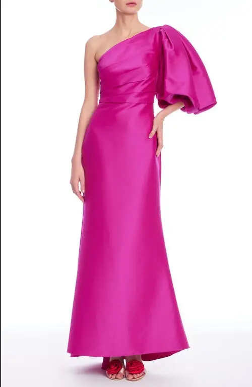 Badgley Mischka One-shoulder Mikado Gown
