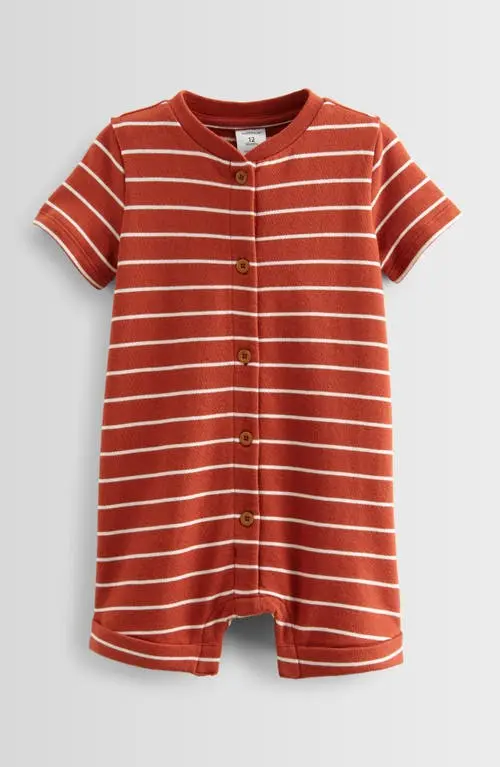 Nordstrom Stripe Button-up Cotton French Terry Romper - Rust Adobe Picnic Stripe