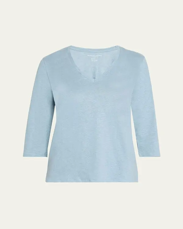 Majestic International V-neck Linen Tee - Ocean