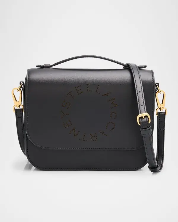 Stella McCartney Logo Perforated Foldover Crossbody Bag - Black