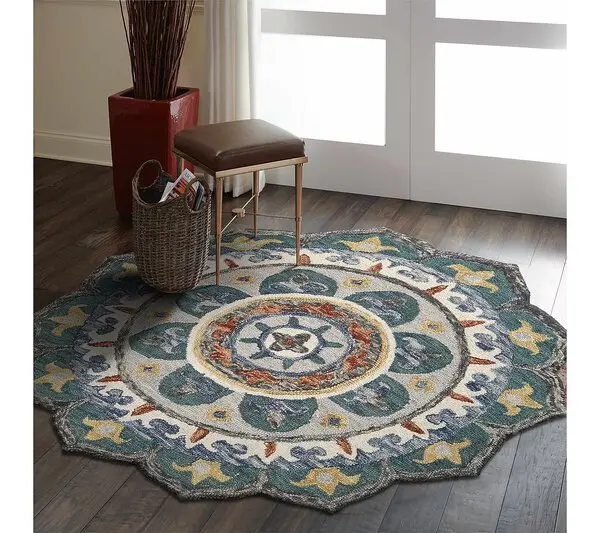 OX BAY TRADING CO. Ox Bay Modern Medallion Hand-hook Wool Indoor R Ug, 4' Round