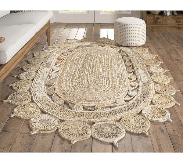 OX BAY TRADING CO. Ox Bay Geometric Modern Handmade Jute Indoor Ru G, 5' X 7' Oval