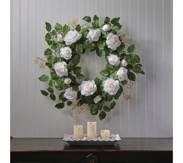 VALERIE PARR HILL 24' Rose And Foliage Wreath Valerie