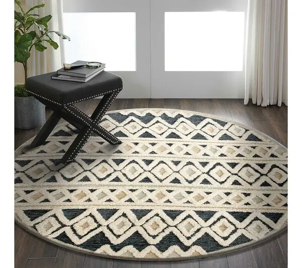 OX BAY TRADING CO. Ox Bay Shag Geometric Hand-tufted Wool Indoor Rug, 4' Round